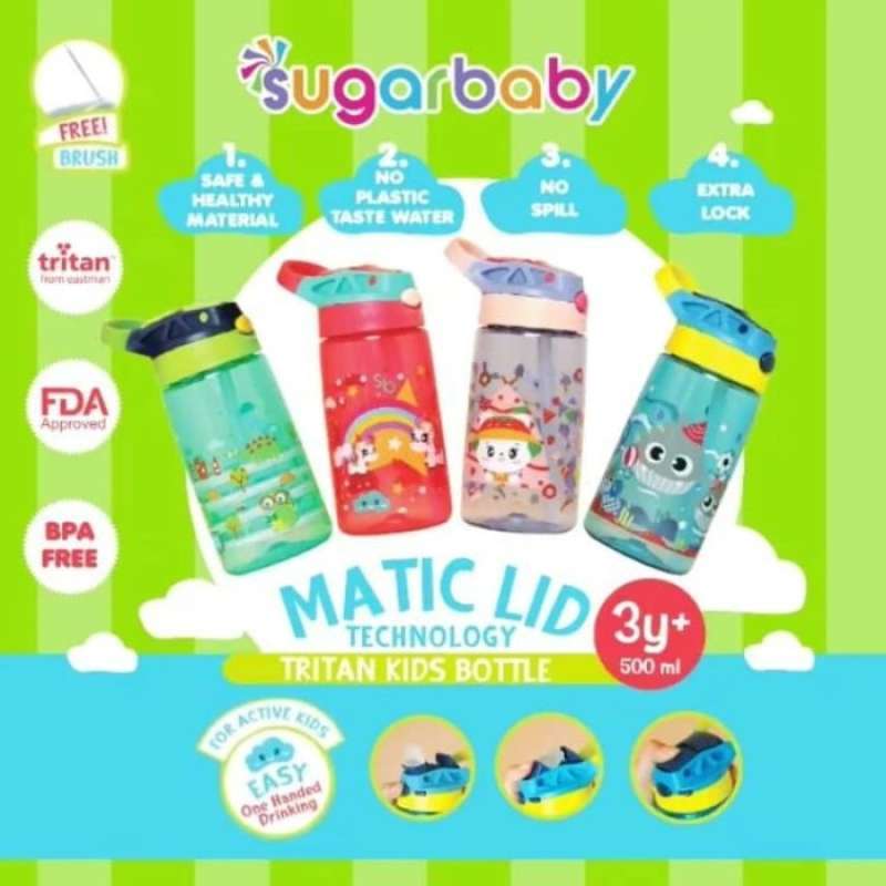 Jual Sugar Baby Matic Lid Tritan Kids Bottle 500 Ml / Botol Minum Anak ...