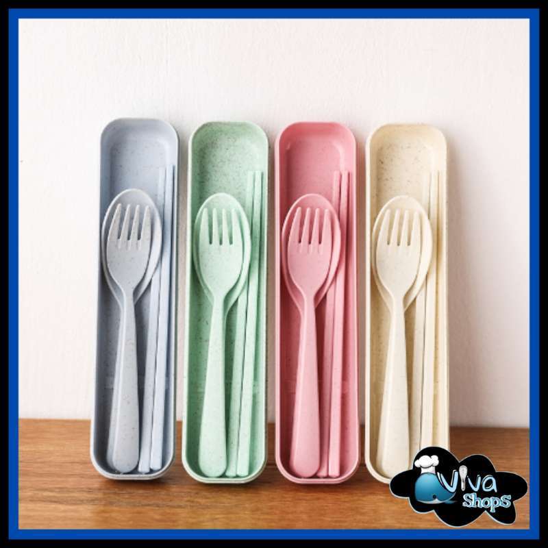 Jual Set Alat Makan Jerami Sumpit Garpu Sendok / Set Alat Makan Travel ...