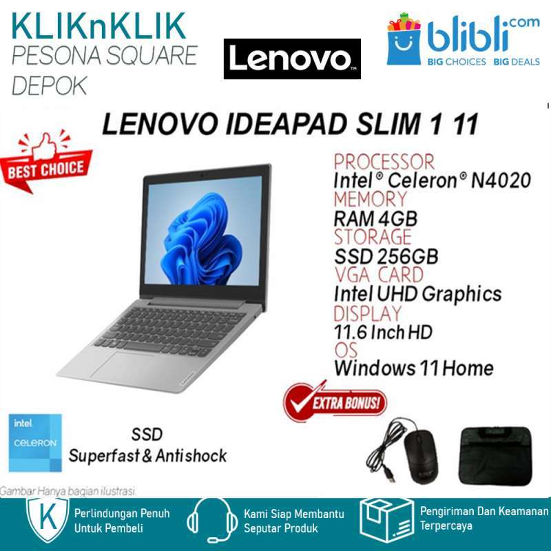 Jual Laptop Murah Baru LENOVO IDEAPAD SLIM 1 11 INTEL N4020 4GB 256GB ...