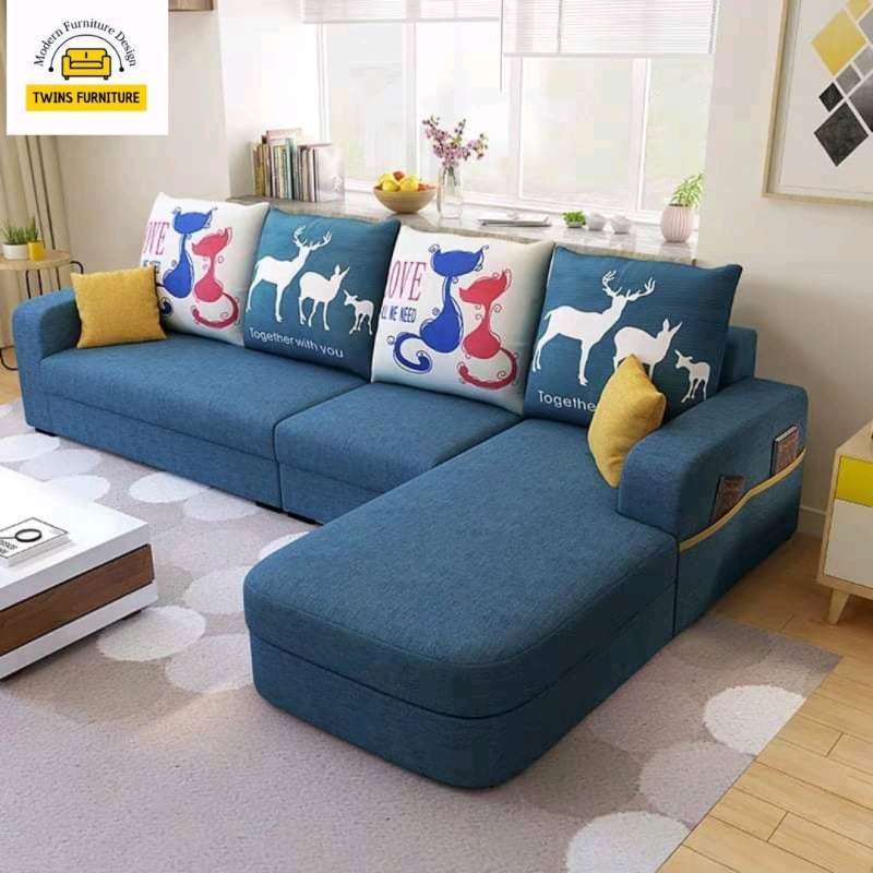 Promo sofa L shape minimalis sofa modern bantal sandaran motif cantik ...
