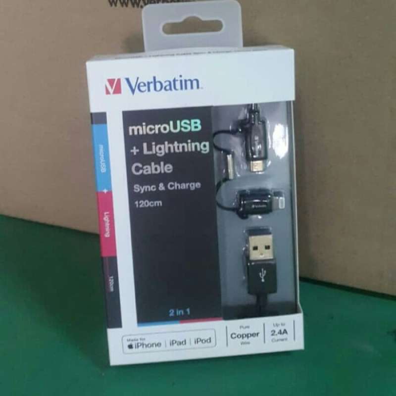 Promo verbatim micro usb + lightning cable 2 in 1 sync and charge 120cm ... Promo verbatim micro usb + lightning cable 2 in 1 sync and charge 120cm ...