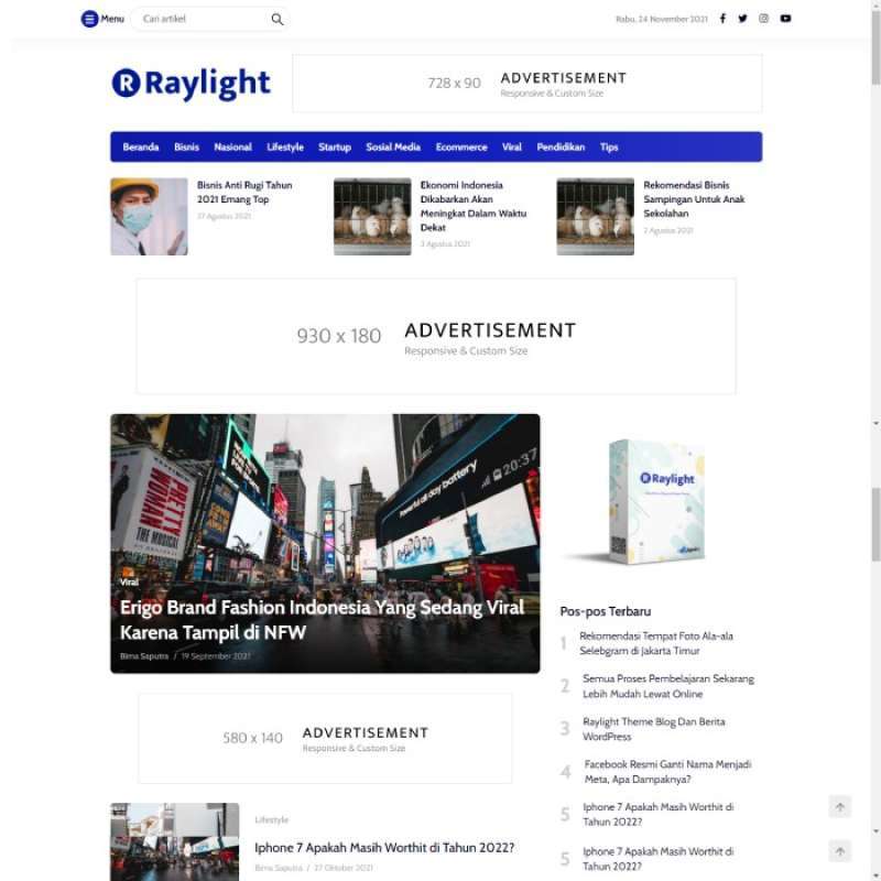 Jual Raylight Theme - Blog And News Wordpress Theme Original Licence Di Seller Shandypedia Store ...