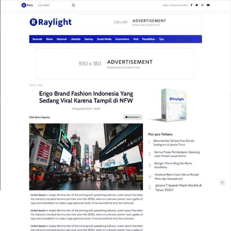 Jual Raylight Theme - Blog And News Wordpress Theme Original Licence Di Seller Shandypedia Store ...