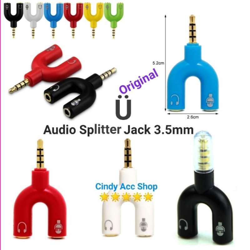 Jual Audio Splitter Jack 3.5 mm To Dual Female U Shape Original Mic ...