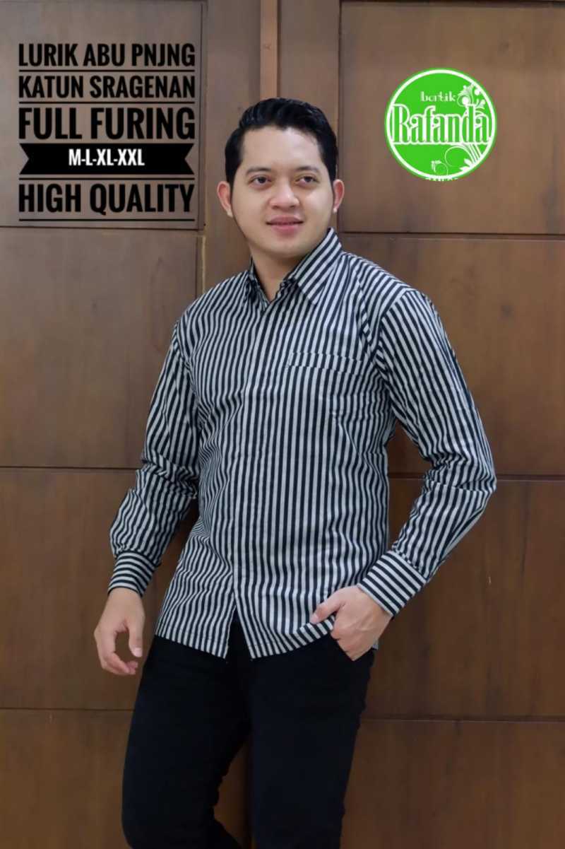 Promo Kemeja Batik Lurik Abu Pria Masa Kini Baju Batik Pria Lengan ...