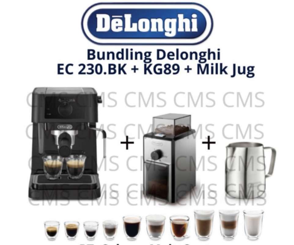 Promo Bundling Delonghi Mesin Kopi Ec 230.bk + Grinder Kopi Kg89 + Milk ...