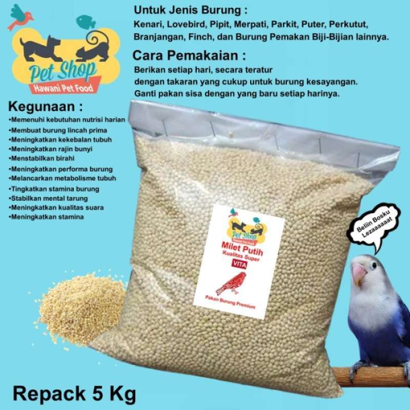 Jual Hawanips Milet Putih Makanan Biji-Bijian Untuk Burung Kemasan 5 Kg ...