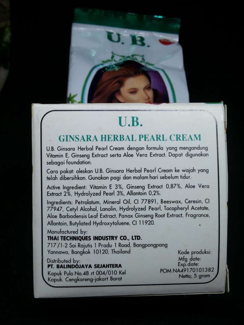 Jual Ub Ginseng Ginsara Herbal Pearl Cream-ub Krim Putih-alas Bedak-u.b ...