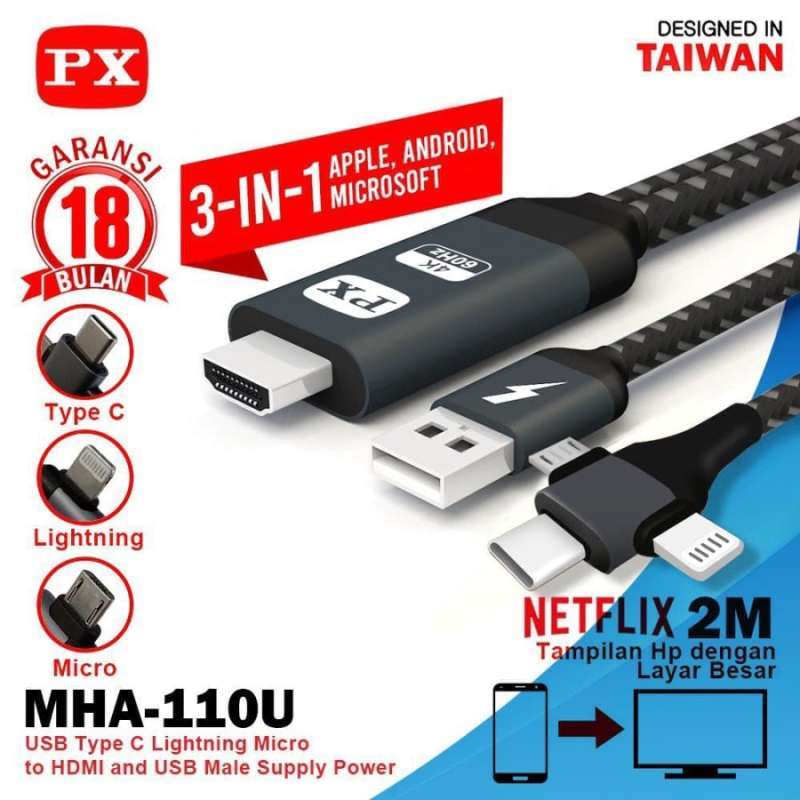 Jual Hdmi To Usb Micro Typec Lightning Converter Tv Ios Android Px Mha-110u Di Seller Webkomp ...