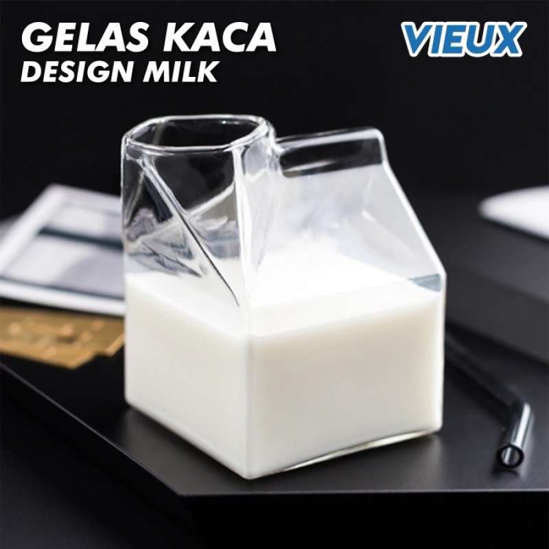 Jual Gelas Susu Kaca Motif Milk Box / Gelas Kotak Susu Transparan 300Ml ...