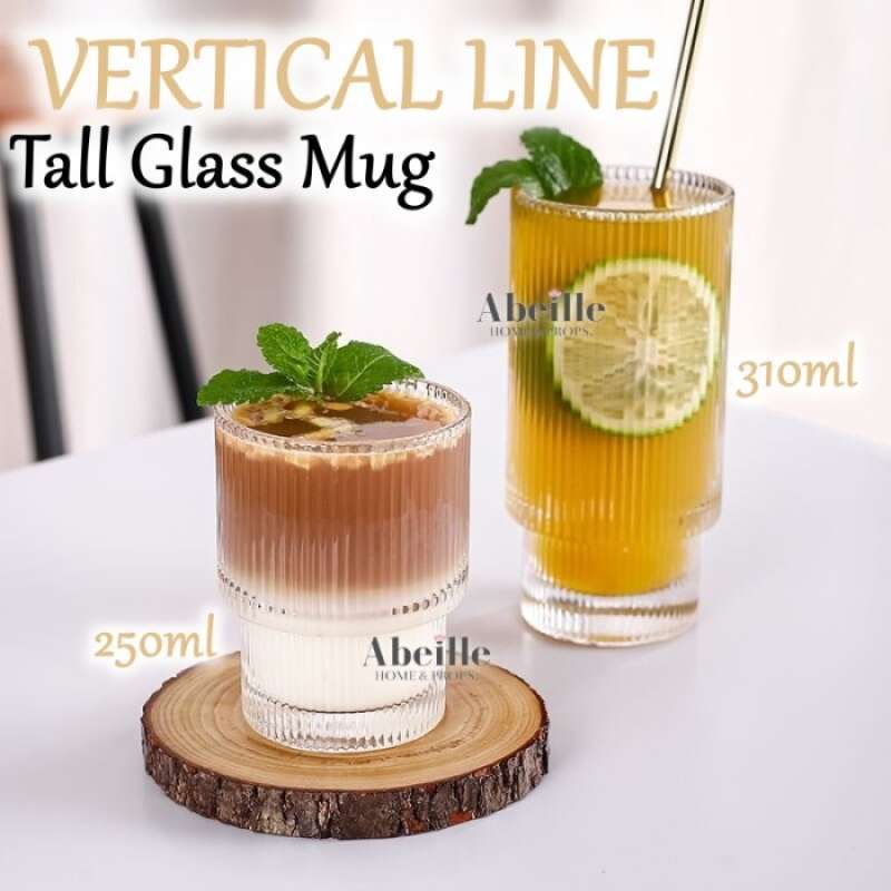 Jual Gelas Kaca Estetik Aesthetic Vertical Line Tall Glass Mug di ...