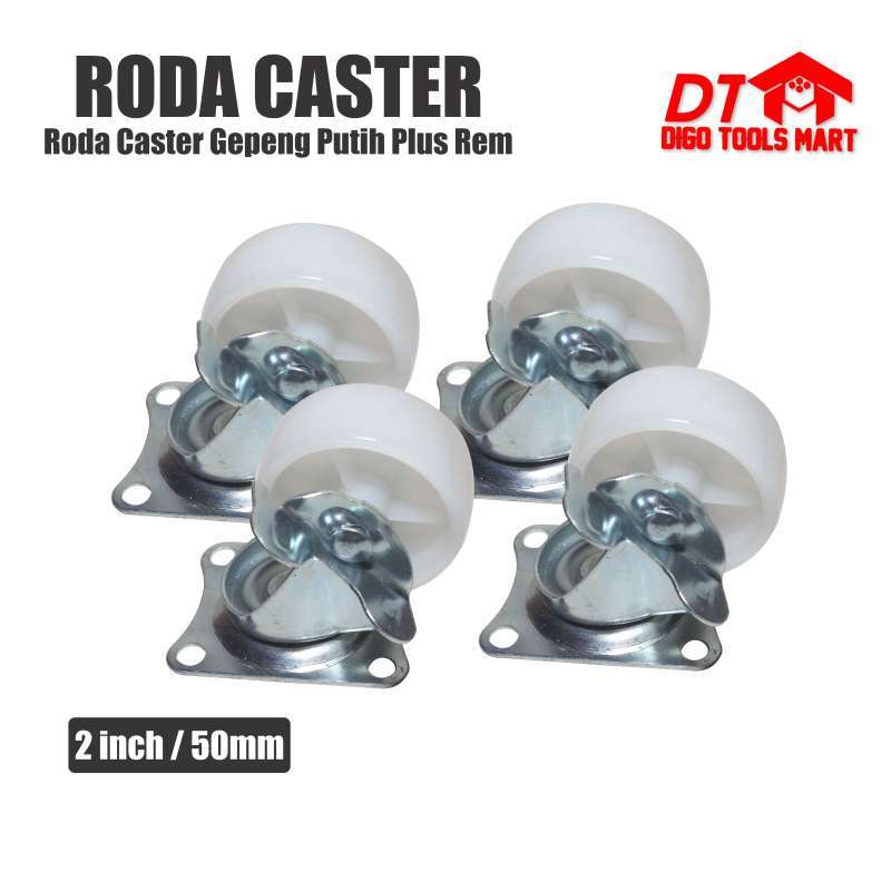 Promo Roda Caster Gepeng Putih Hidup Plus Rem Roda Nylon 2 Inci Roda ...