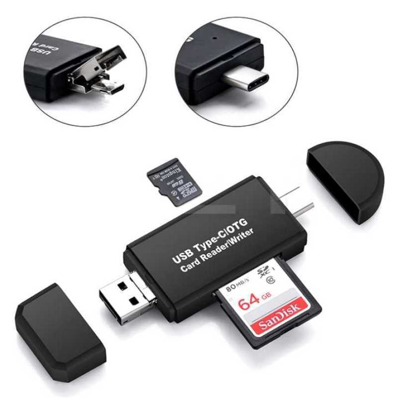 Promo GLO - XZT Memory Card Reader OTG 3in1 USB Type C+USB Type A+Micro USB YC320 Warna Hitam ...