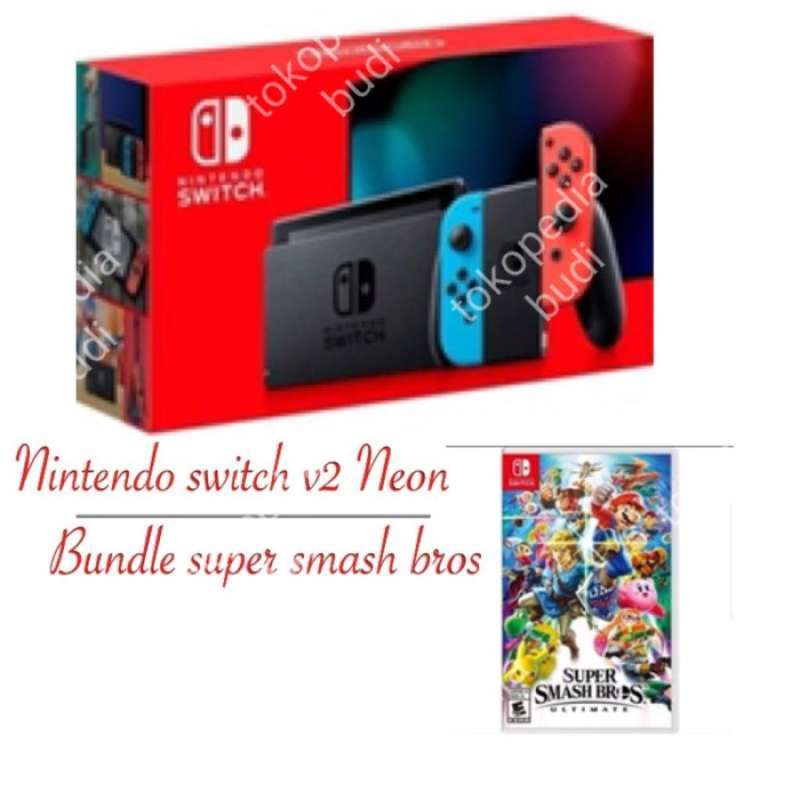 Jual Nintendo switch v2 neon blue red bundle super smash bros ultimate ...