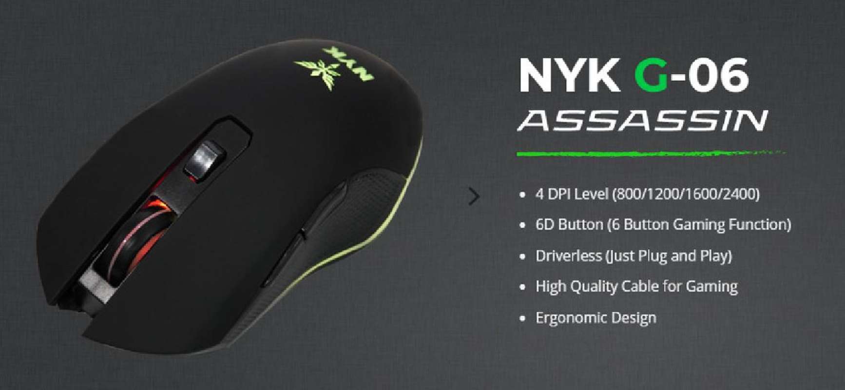 Jual NYK G06/G 06 Assasin Ergonomic Black LED Gaming Mouse 3 Mode DPI ...