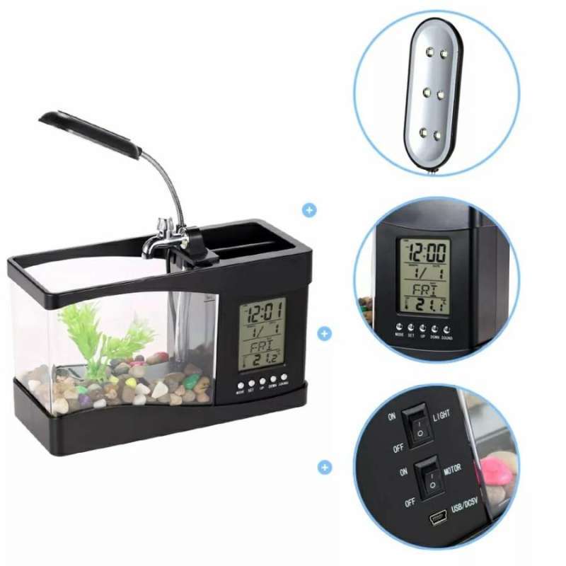 Jual Aquarium Mini Lengkap Mesin Aerator Lampu Led Aquarium Mini Fish ...