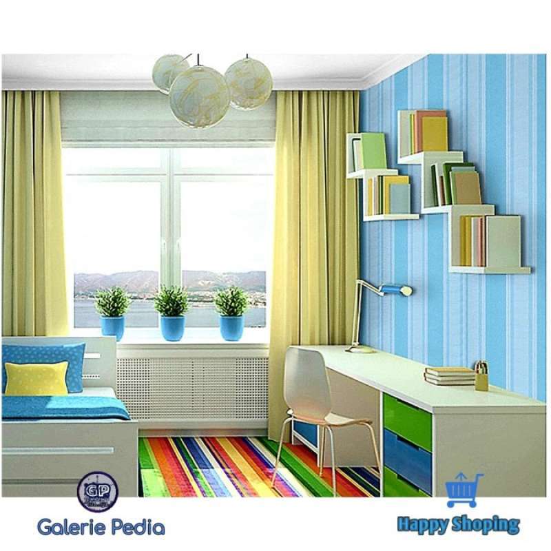 Promo GP | Walpaper Dinding Biru Line | Stiker | Wallpaper Dinding 3d ...