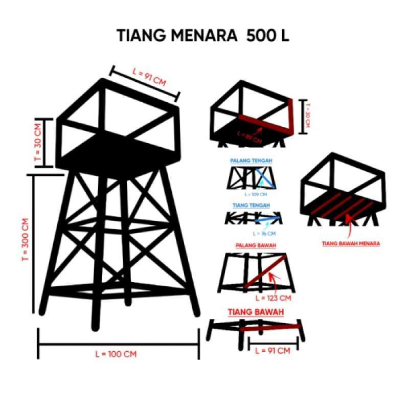 Promo Tiang Menara Toren Tangki Air 500 Liter T. 3 Meter Diskon 15% Di ...