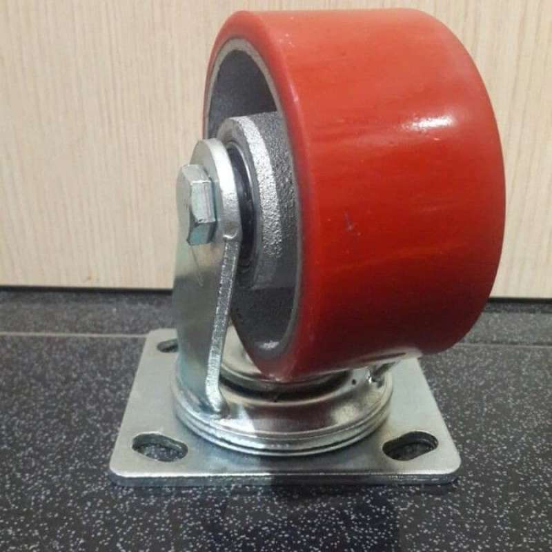 Jual Roda PU Flat Besi Cor Heavy Duty 4 inch Hidup Poliurethane ROHA di ...