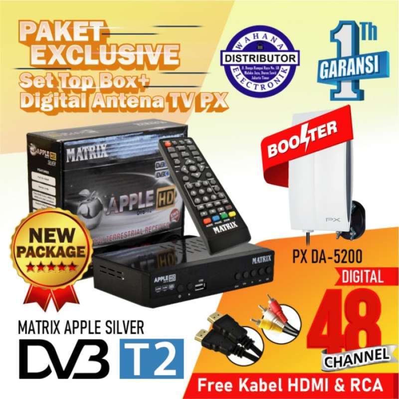 Promo Set Top Box DVB T2 Paket Receiver TV Matrix Silver + Antena PX DA ...