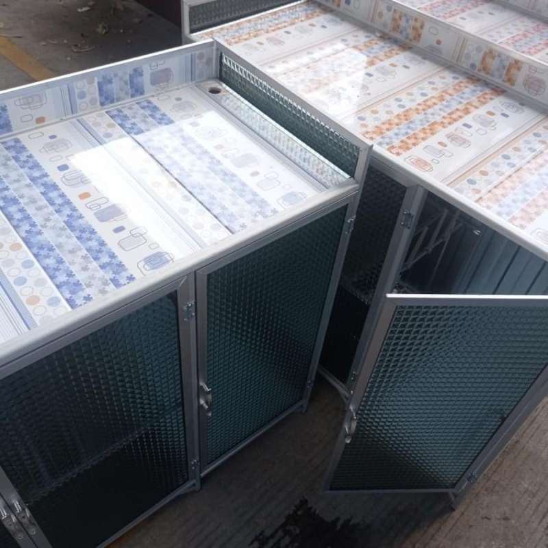 Jual Rak Meja Kompor 3 pintu alumunium TEBAL meja Rata Bawah Keramik ...