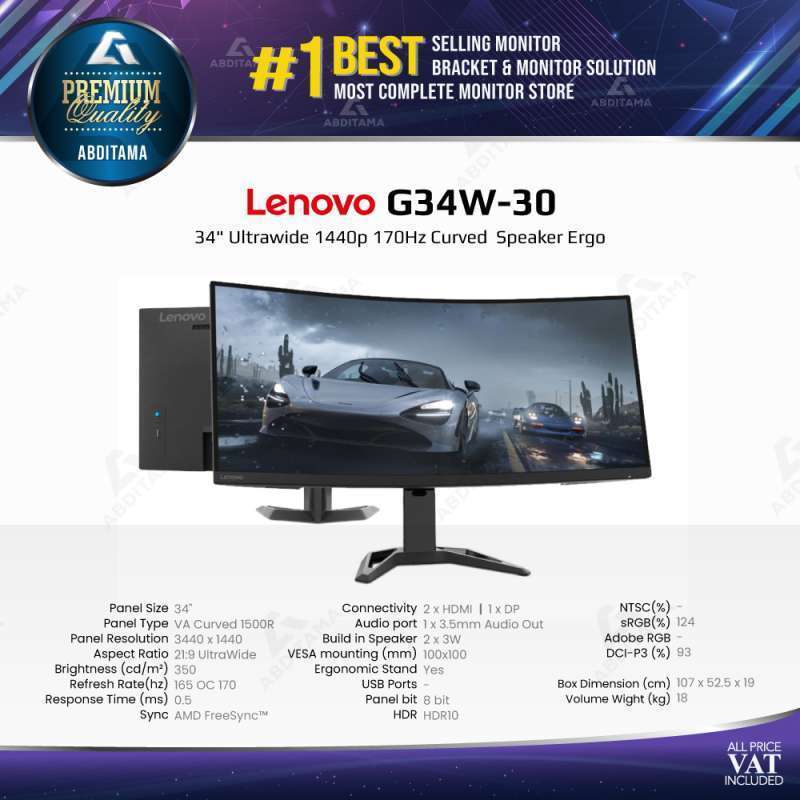 Promo Monitor Lenovo G34w-30 34 Ultrawide 1440p 170hz Curved Speaker ...