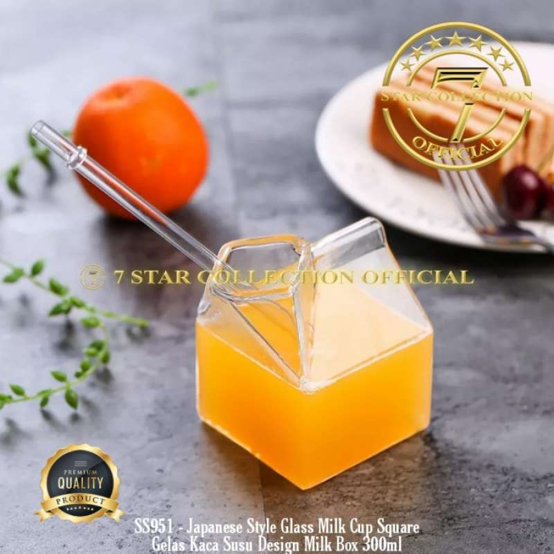 Promo SS951-Japanese Style Glass Milk Cup Square Gelas Kaca Susu Design ...