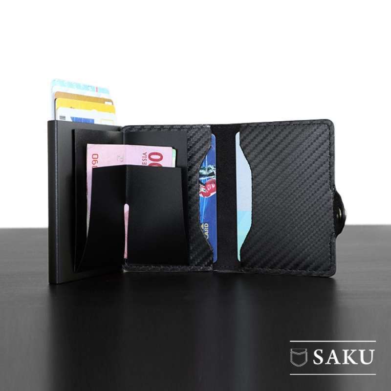 Jual Dompet Pria Carbon Asli SAKU Smart Wallet Card Holder RFID Compact ...