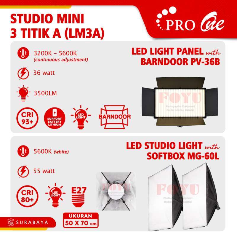 Jual Paket Led Studio Light Lighting Mini 3 Lampu Lm3a Kotak Panel ...