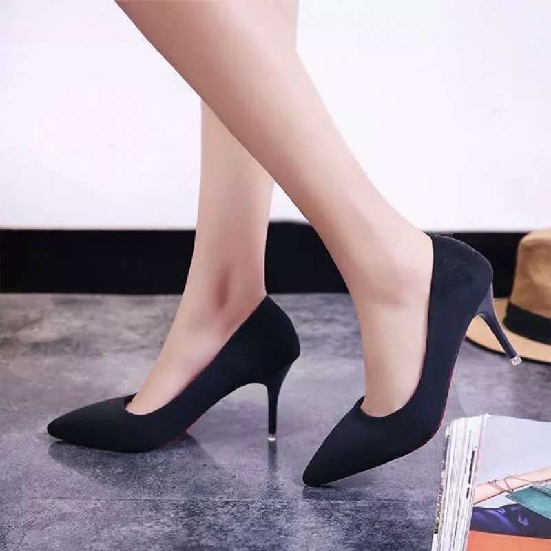 Jual Sepatu Hak Tinggi Suede Hitam Sepatu Tunggal Wanita Wawancara ...