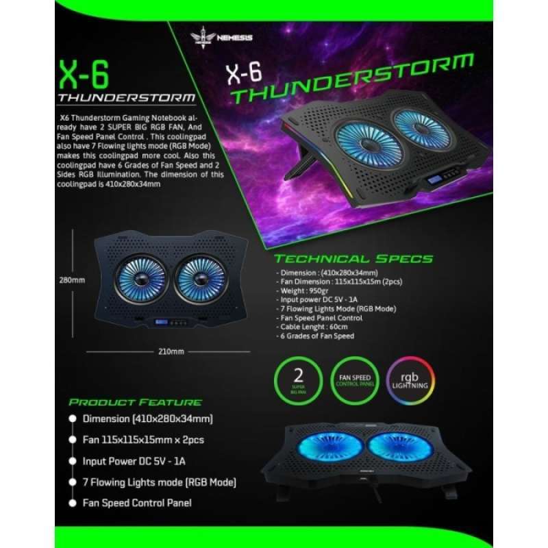 Jual Coolingpad laptop Gaming Nyk nemesis 2 fan rgb with controller X6 ...