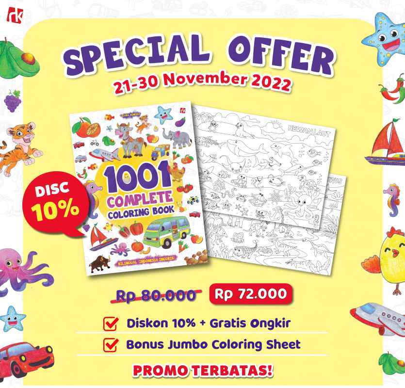 Jual Pre Order Buku 1001 Complete Coloring Book Anak-Anak Tiara Agnesia ...
