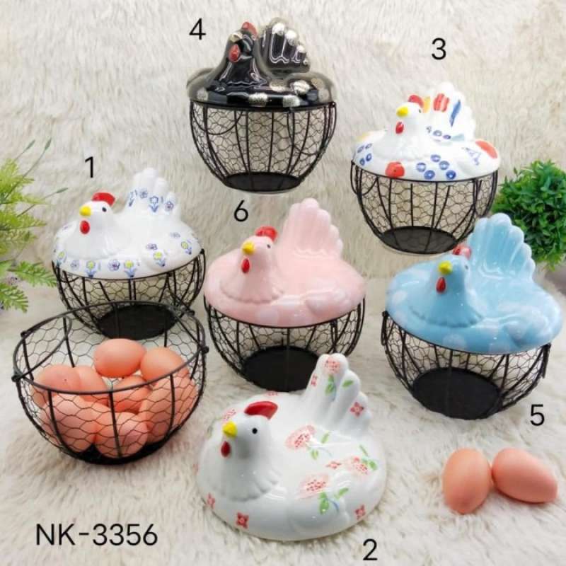 Jual Keranjang Tempat Telur Telor Unik Motif Ayam Keramik + Besi ...