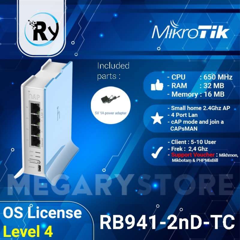 Jual Mikrotik RB941 Router RB941-2nD-TC HAP Lite - Blue White di Seller ...