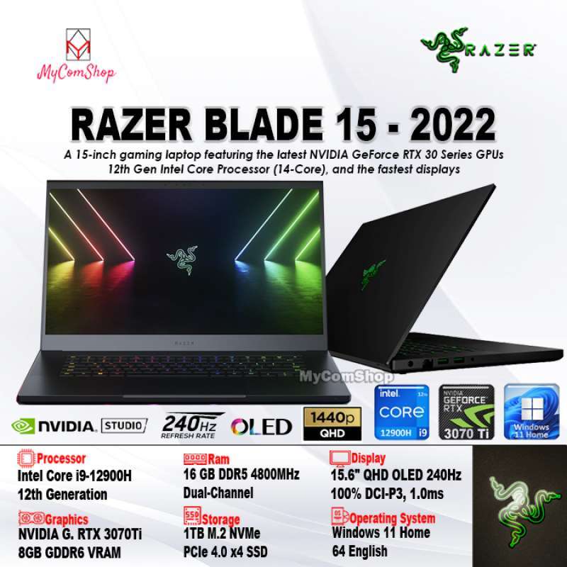 Jual Razer Blade 15 I9-12900h 16gb Ram 1tb Ssd Rtx 3070ti 8gb 15.6qhd ...