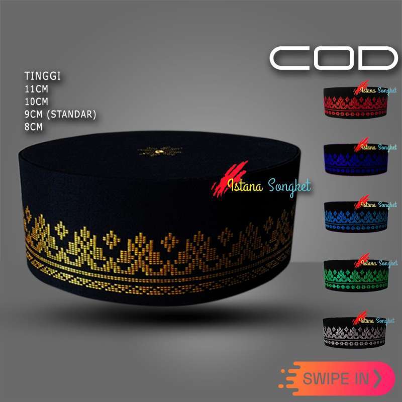 Jual Istana Songket Peci Songkok Hitam Motif Tenun Songket Emas Silver Merah Hijau Biru Dewasa