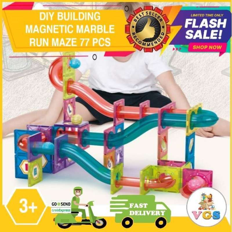 Jual Mainan Edukasi Anak STEAM DIY Building Magnetic Marble Run Maze 77 ...