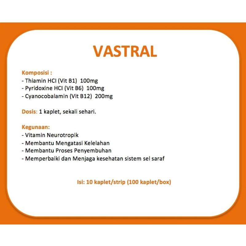 Jual Vastral Vitamin B1 B6 Dan B12 Multivitamin [1 Box / 100 Kaplet] Di ...