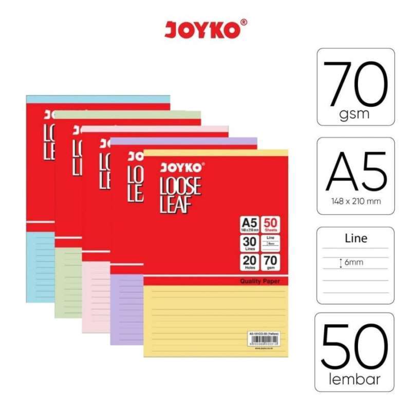 Jual Loose Leaf Color Isi Kertas File Binder Warna Joyko A5 50 Lembar di Seller Cantik Jaya ...