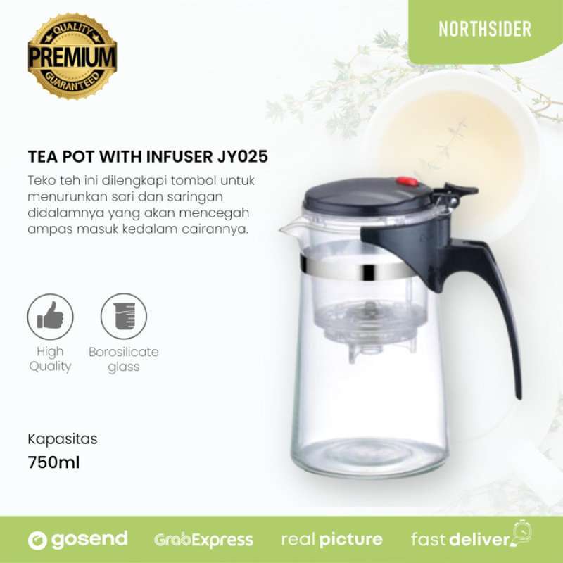 Promo Tea Infuser Pot 750Ml Push Button | Teko Teh Saringan Kaca ...