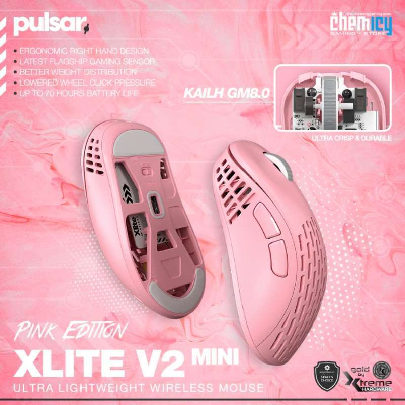 Jual Pulsar XLITE V2 Mini Pink Wireless Ultra-Lightweight Gaming Mouse di Seller Chemicy Gaming ...