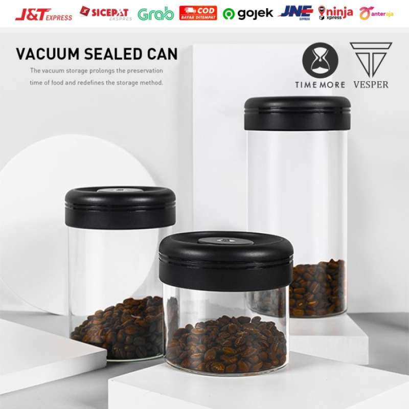 Jual Timemore Vacuum Glass Canister Black / Toples Kaca Kopi Serbaguna ...
