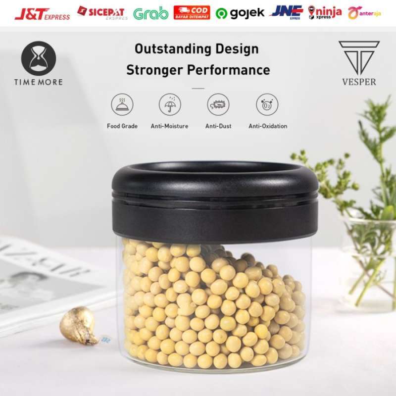 Jual Timemore Vacuum Glass Canister Black / Toples Kaca Kopi Serbaguna ...