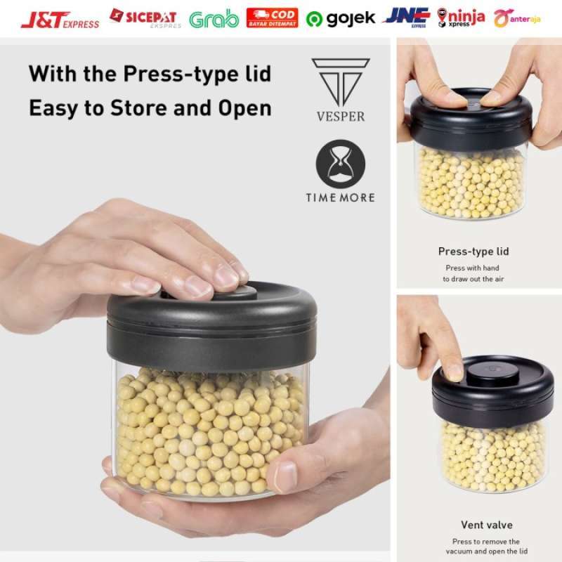 Jual Timemore Vacuum Glass Canister Black / Toples Kaca Kopi Serbaguna ...