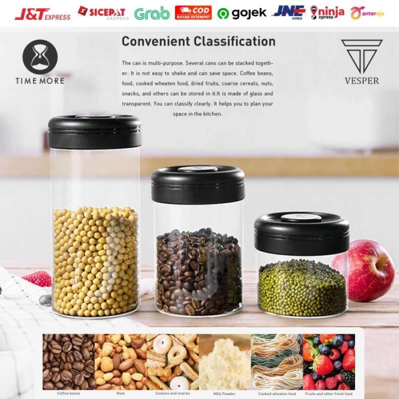 Jual Timemore Vacuum Glass Canister Black / Toples Kaca Kopi Serbaguna ...