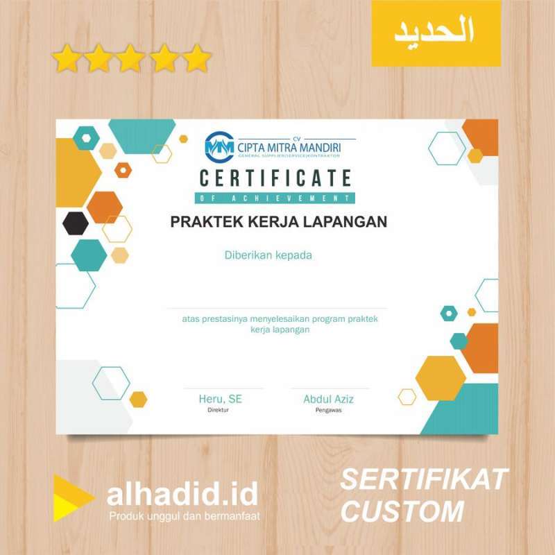 Jual Cetak Sertifikat Custom Sertifikat Artpaper Full Color Sertifikat PKL di Seller alhadid.id ...