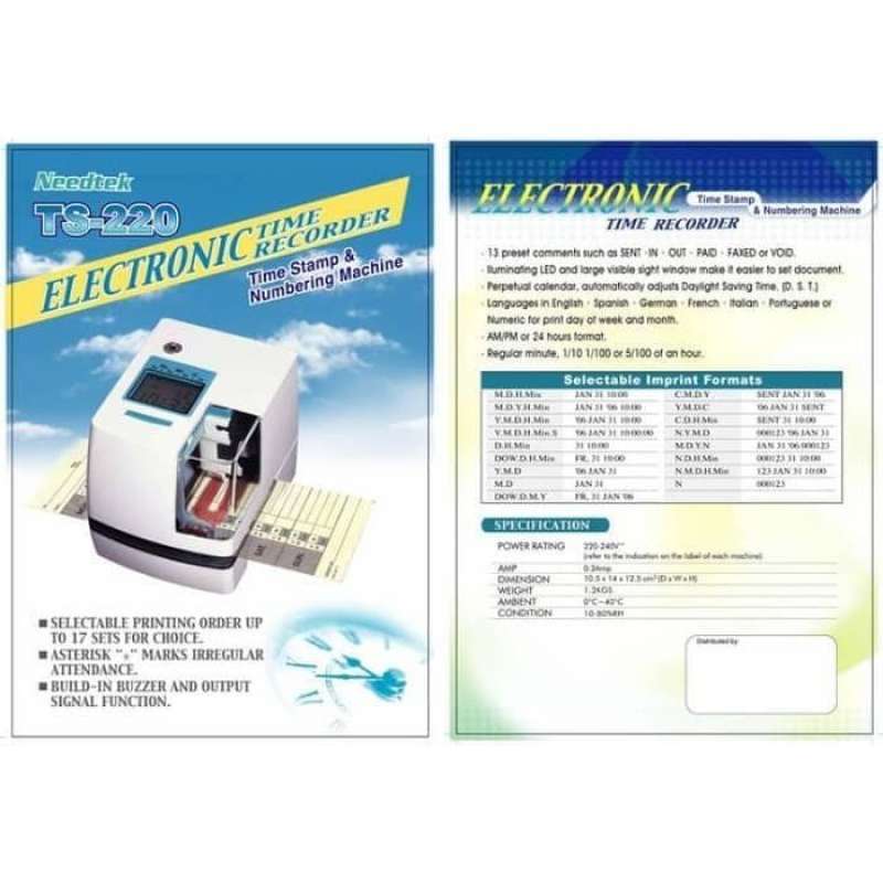Jual Time Stamp NEEDTEK TS220 / Mesin Absen / Absensi Kartu / Check ...