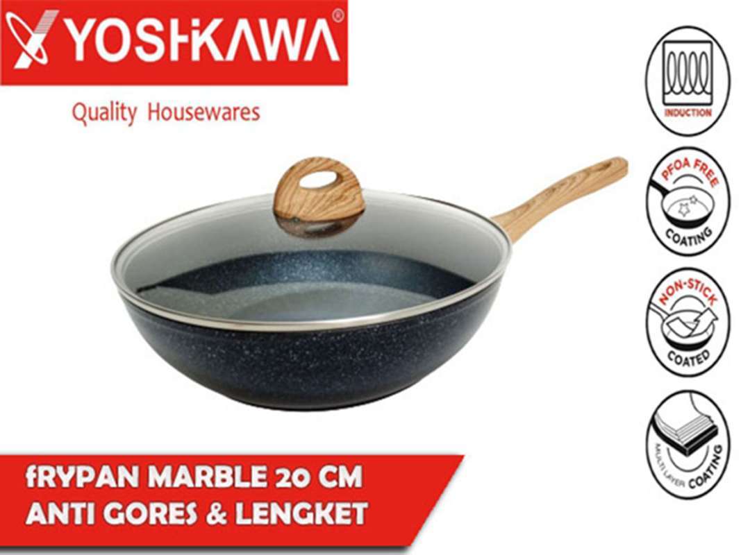 Jual YOSHIKAWA Panci / Wajan / Teflon Marble Tumis Tutup Kaca Ceramic ...
