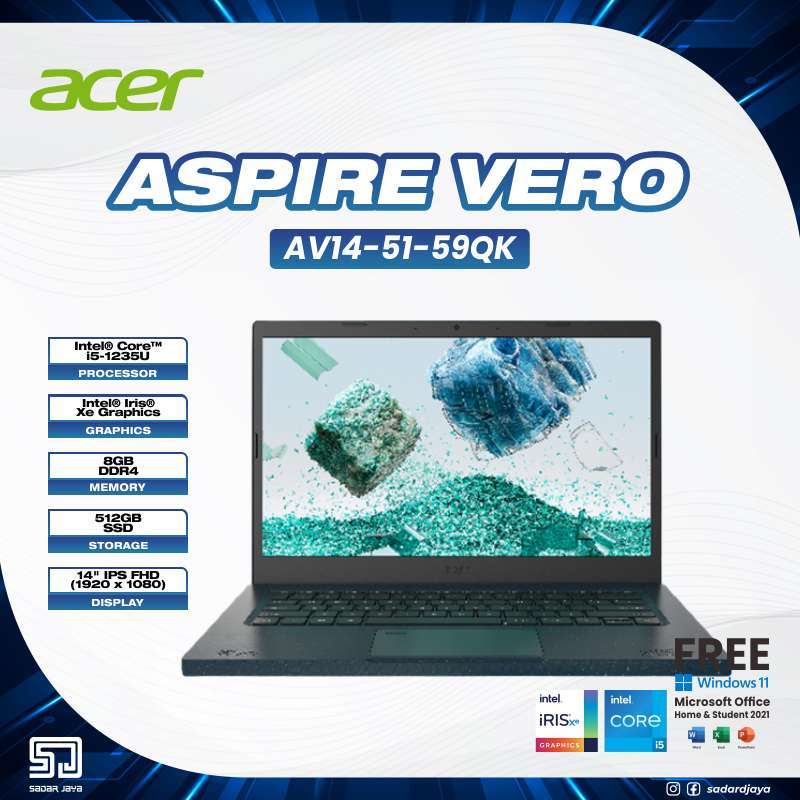 Jual Acer Aspire Vero AV14-51-59QK Laptop [Intel® Core i5-1235U, 8GB ...