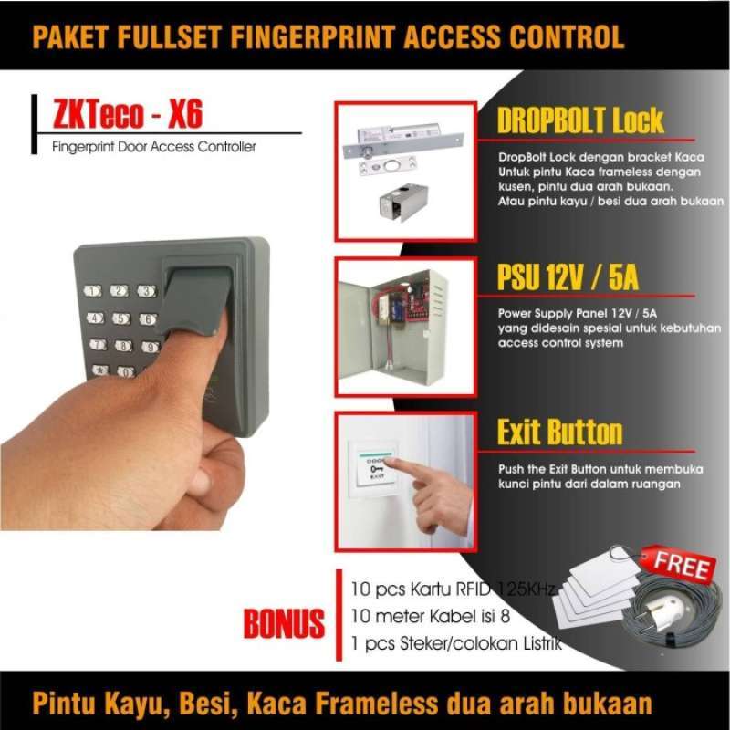 Jual Free Ongkir Fingerprint Door Akses Access Control Pintu Akses ...